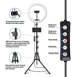 13" Selfie Ring Light with 63" Tripod Stand & 3 Phone Holder, LED Camera Ringlight with 48 RGB Colors Modes & Musical Rhythm Mode and 12 Brightness Dimmable for Makeup/Photography/Videos/Vlog/TikTok