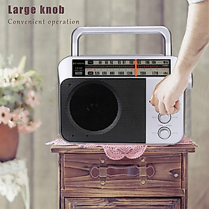 Retekess TR604 AM FM Radio Portable Transistor Analog Radio with 3.5mm Earphone Jack Battery Operated Boombox by 3 D Cell Batteries or AC Power (Silver, AM FM)