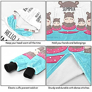 Wearable Blanket Hoodie,Oversized Hooded for Women,Comfy Sweatshirt Hello Summer Cute Hippo-01