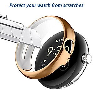 WUWOCJ 2 Pack Screen Protector Case Compatible with Google Pixel Watch 2022, Shockproof Soft TPU Scratch Resistant Full Cover Protective Case Cover (Rose Gold/Clear)