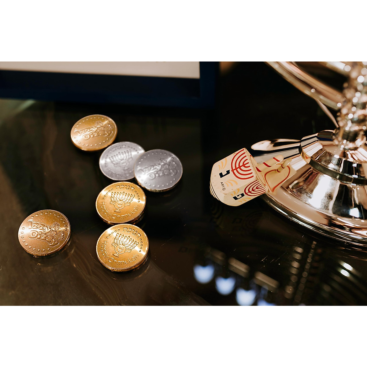Izzy 'n' Dizzy Hanukkah Gelt Coins Chocolate, Kosher Milk Chocolate Coins Nut Free (Dairy), Filled with Menorah Embossed Hanukkah Gelt Coins (12 Mesh Bags)