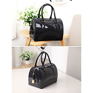 Ladies Summer Jelly Pillow-shaped Top Handle Handbag Candy Color Transparent Crystal Purse (Candy Black)