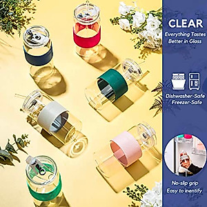 ColoVie Can Shaped Drinking Glass Cups with Lids and Glass Straws 6pc Set-16oz Travel Glass Tumbler Cup with Silicone Protective Sleeve, Iced Coffee Cup, Soda Beer Drinking Jars, Securely Boxed-Gift