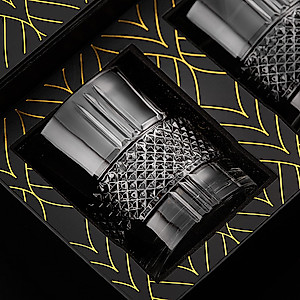 Crystal Whiskey Glasses - Set of 2 Reserve Glass Tumblers (10oz) for Whisky, Scotch & Bourbon - Rocks Glasses for Old Fashioned Cocktails & Drinks - Elegant Gold Foil Gift Box