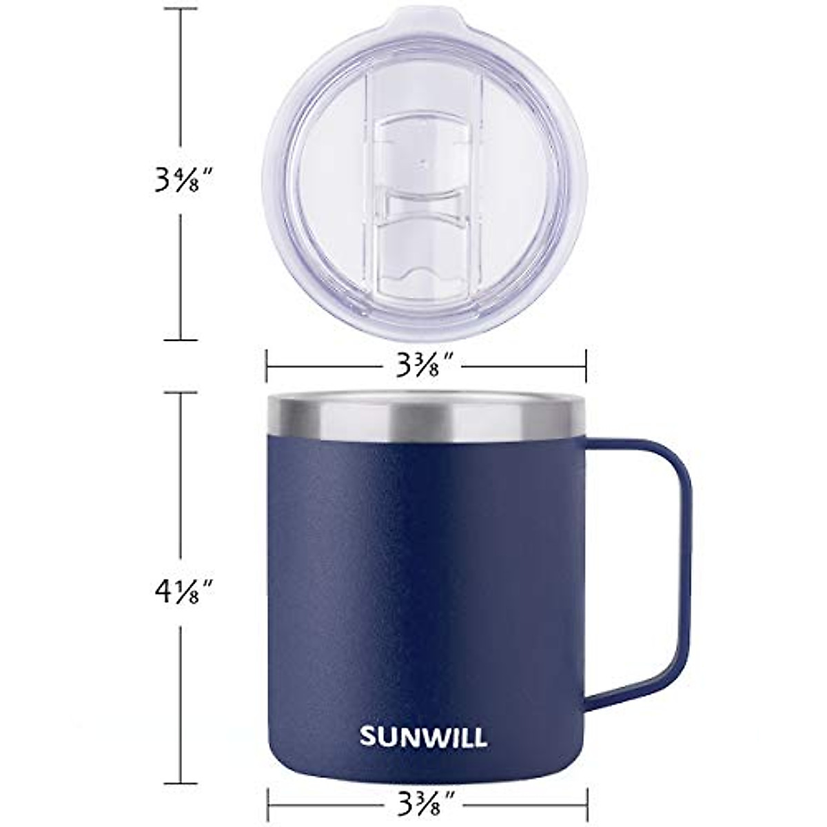 SUNWILL 14 oz Coffee Mug, Vacuum Insulated Camping Mug with Lid, Double Wall Stainless Steel Travel Tumbler Cup, Coffee Thermos Outdoor, Powder Coated Navy Blue
