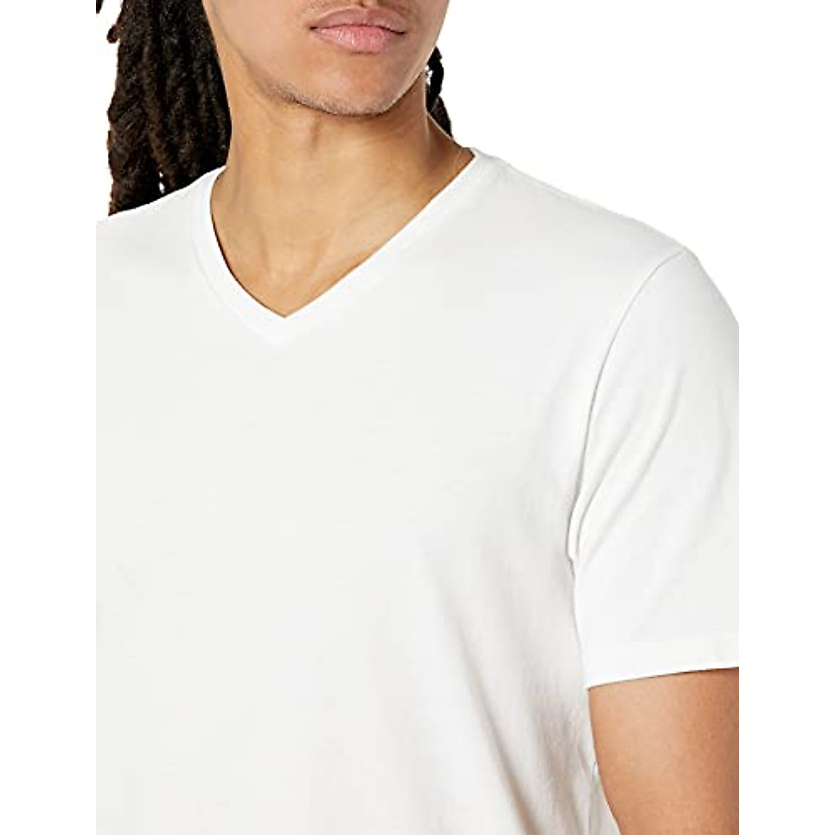 Amazon Essentials Men's Slim-Fit Short-Sleeve V-Neck T-Shirt, Pack of 2, Bright White, Medium