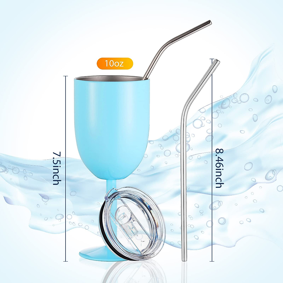 Gerrii 6 Pcs Stainless Steel Wine Glasses Cups Stemmed Double Walled Vacuum Insulated Wine Tumbler with Lid and Straw for Camping Picnics Travel, Birthday Gifts for Friendship Friends Dad Mom