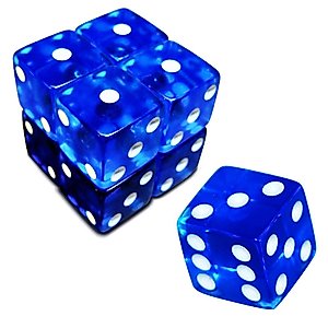 19mm Gaming Dice D6 Six-Sided Transparent Casino Dice (Blue, 5pcs)