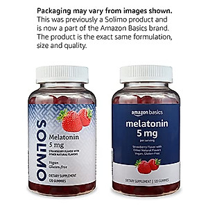 Amazon Basics Melatonin 5mg, 120 Gummies (2 per Serving), Strawberry (Previously Solimo)