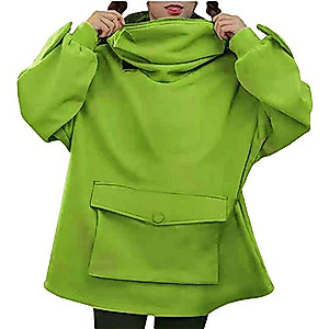 kevazingo Women's Cute Frog Sports Hoodie Fashion Zipper Mouth Hooded Sweatshirt Cosplay Costume Sweatshirt with Pockets (light green,XXL)