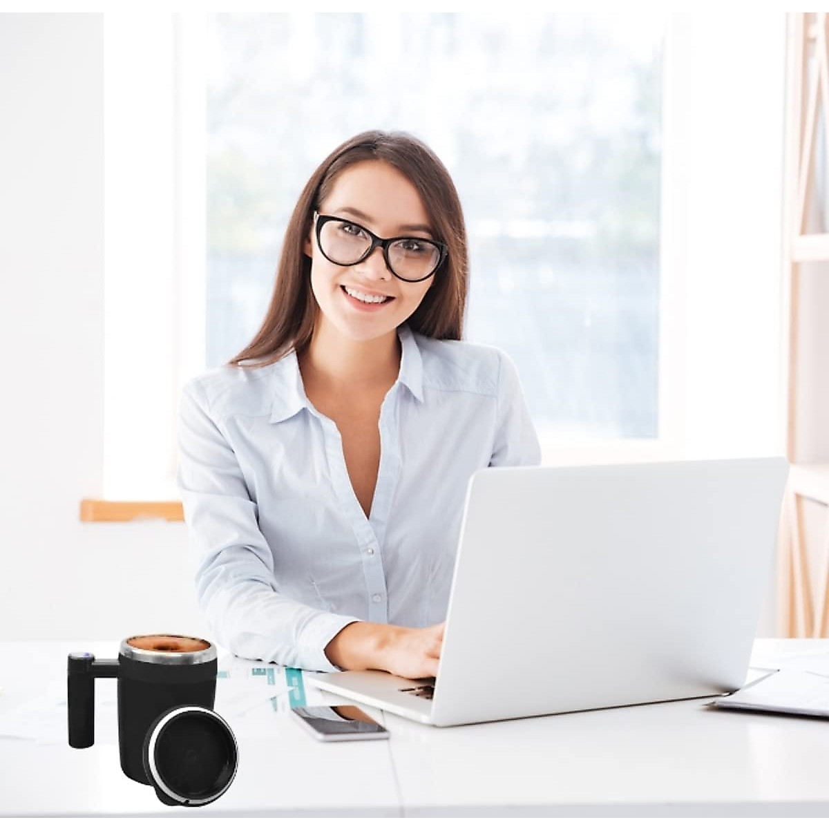 XHJBaby Self Stirring Coffee Mug,Rechargeable Automatic Magnetic Mixing Stainless Steel Cup with Lid for Coffee Tea Hot Chocolate Milk Cocoa 380ml/13oz Black Electric Mixer Mug Best Gift