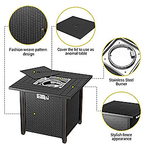 BLUBERY 30" Propane Fire Pit,50,000 BTU Outdoor Fire Pit Table.Wicker Steel Surface,Auto-Ignition,ETL Compliant,Your Garden Warm Companion.