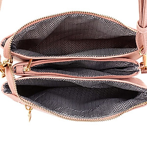 Trendeology Lightweight Vegan Leather Multi 5 Compartment Roomy Wristlet Crossbody Bag (1Embossed Wristlet Crossbody - Beige)