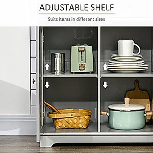 HOMCOM Sideboard Buffet Cabinet with Drawers, Kitchen Cabinet, Coffee Bar Cabinet with Rubberwood Top and Adjustable Shelves for Living Room, Kitchen, Gray