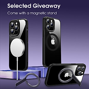 CASEKOO Clear Hybrid for iPhone 14 Pro Max Case (2024 Upgraded), Ultra Strong Magnetic Force, 10FT Milirary Drop Protection, with 360° Rotating Magnetic Stand, Transparent Slim 6.7 inch, Clear Black