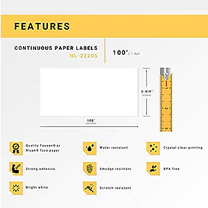 HOUSELABELS Compatible with DK-2205 Replacement Roll for Brother QL Label Printers; Continuous Length Labels; 2-4/9" x 100 feet (62mm*30.48m) - 8 Rolls