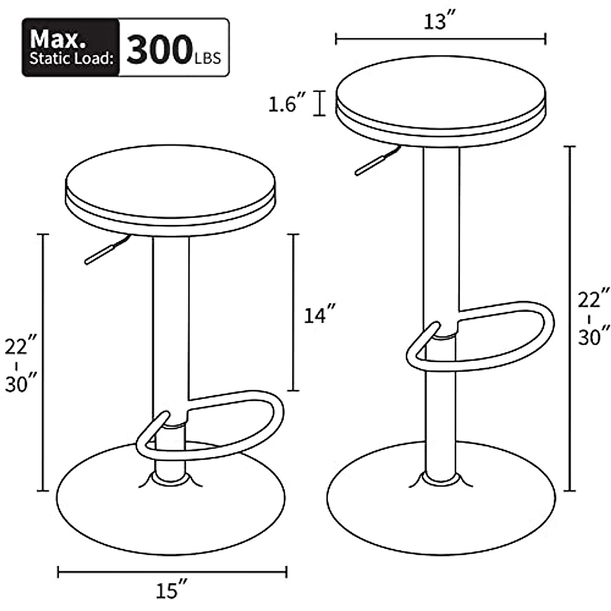 LERYAY Wooden Barstools Bar Stools Set of 2 Height Adjustable Bar Stools Swivel Barstool Industurial Counter Stools with Black Metal Base