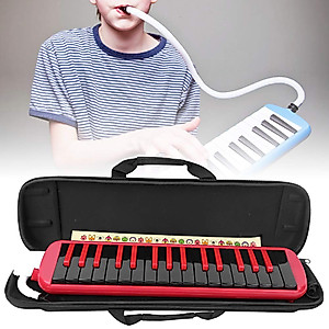 F-32s 32 Key Melodica Set Piano Style Portable Wind Musical Instrument with Mouthpiece Tube and Carrying Bag Suitable for Beginner Practice Gift (Red)
