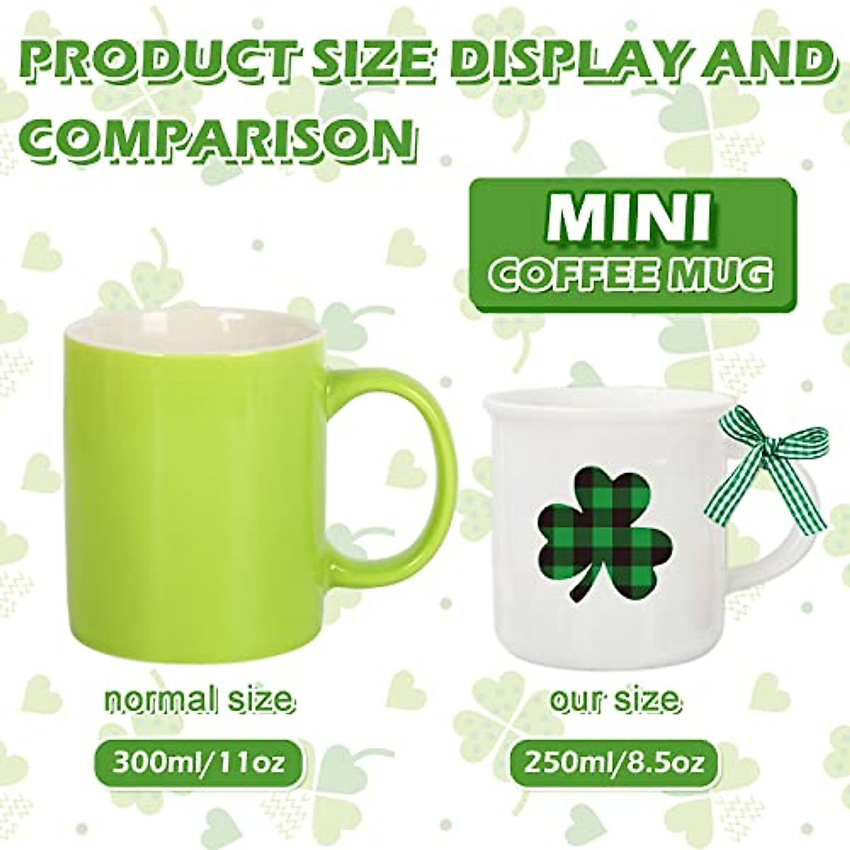 Whaline 6Pcs St. Patrick's Day Mini Coffee Mug with Ribbon Green Black Plaid Shamrock Hat Truck Mini Mug Irish Holiday Tiered Tray Decor for Holiday Table Centerpieces Decor Housewarming Gift