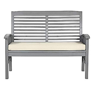 Walker Edison Rendezvous Modern Solid Acacia Wood Patio Loveseat with Cushions, 47 Inch, Grey Wash