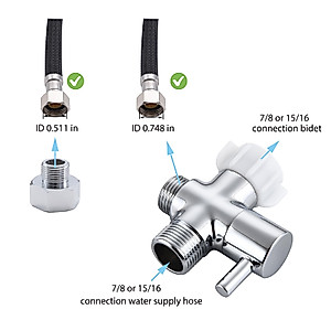 Walkinginrain Bidet T Adapter With Shut off Valve,3 Way T Valve for Bidet, Brass T Adapter for Handheld Toilet, 7/8"×7/8"×1/2" or 3/8"