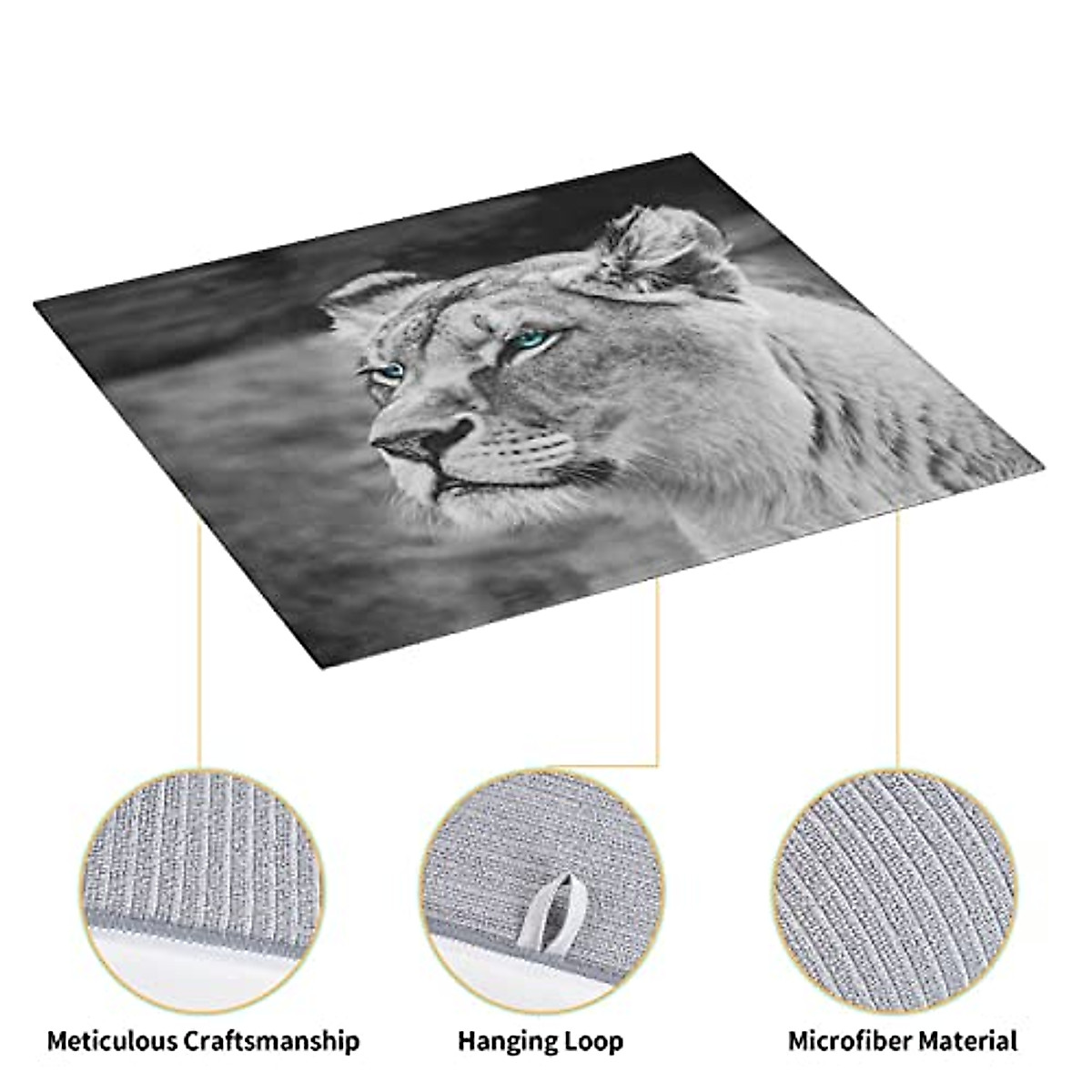 Lioness with Blue Green Eyes Printed Drying Mat For Kitchen Ultra Absorbent Microfiber Dishes Drainer Mats Non-Slip Silicone Quick Dry Pad - 18 X 16inch