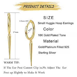 Milacolato 925 Sterling Silver Minimalist Spike Dangle Hoop Earrings for Women 18K Yellow Gold Plated Drop Charms Hoops Punk Earrings