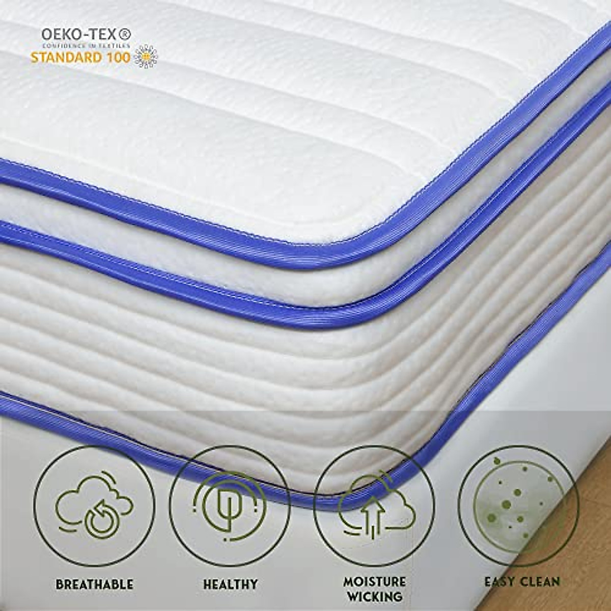 LazyCat Spring Mattress Queen,10 Inch Hybrid Spring Mattresses in a Box,Pocket Spring for Motion Isolation Memory Foam for Medium Firm, Edge Support, CertiPUR-US (Queen)