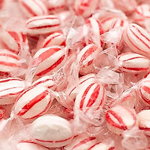 LaetaFood Peppermint Striped Hard Candy Drops, Individually Wrapped (1 Pound Bag - Approx. 75 Count)