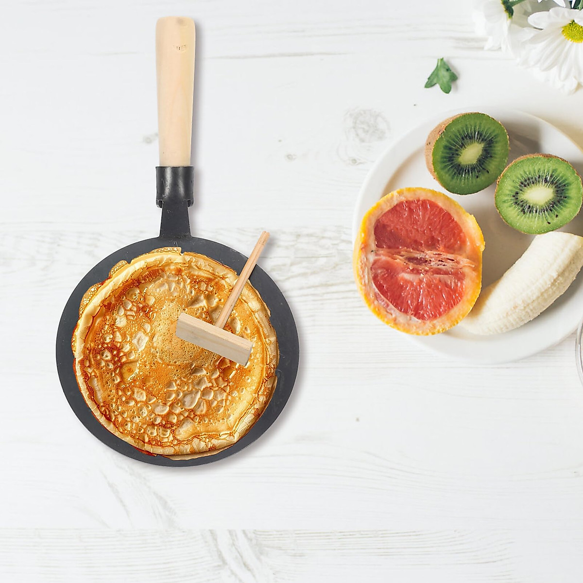1 Set Nonstick Crepe Pan with Spreader Cast Iron Dosa Pan Pancake Flat Skillet Griddle with Wooden Handle for Roti Egg Omelet Tortilla