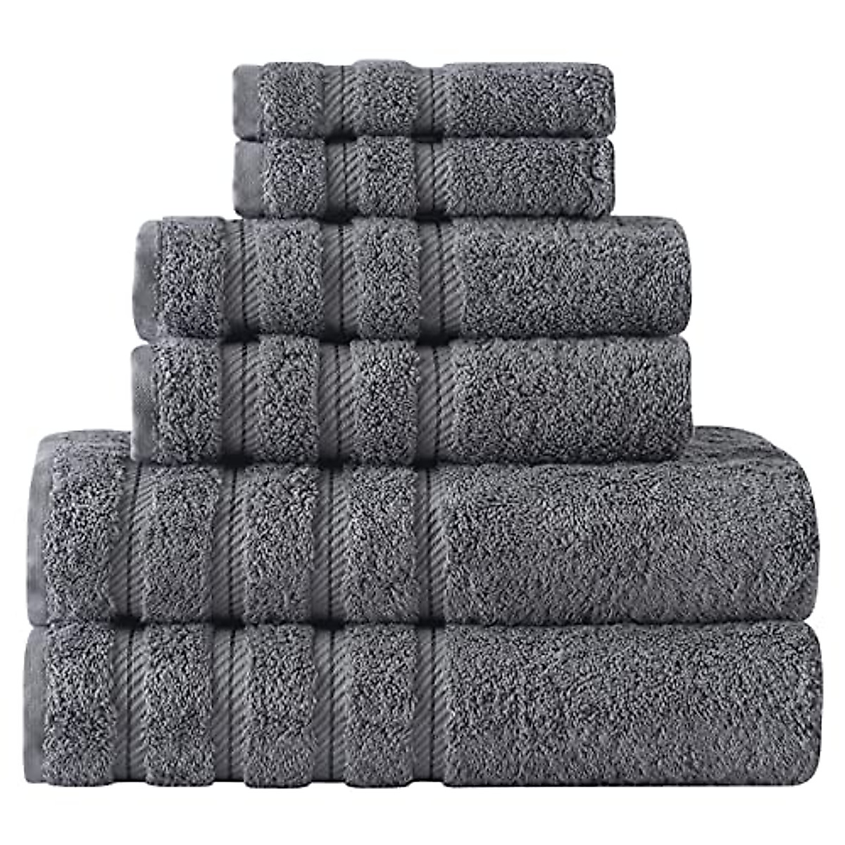 Classic Turkish Towels American Soft Cotton 6 Piece Towel Set - Premium Quality 2 Bath Towels, 2 Hand Towels, 2 Washcloths 100% Cotton USA (Grey)