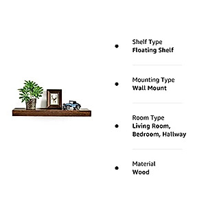 WELLAND Colin 10" Deep Floating Shelves Rustic Wall Shelf Wall Mounted Wooden Shelves (Walnut, 24X10X2.75 inch)