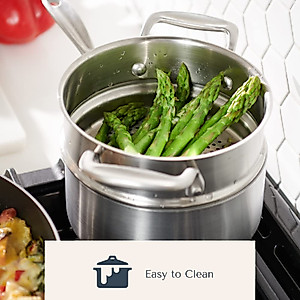 American Kitchen - 3 Quart Stainless Steel Sauce Pan & Insert Set, with cover and steamer insert, Made In America