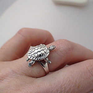 FashionJunkie4Life Sterling Silver Turtle Ring, Sizes 6-9, Tortoise Rings (9)