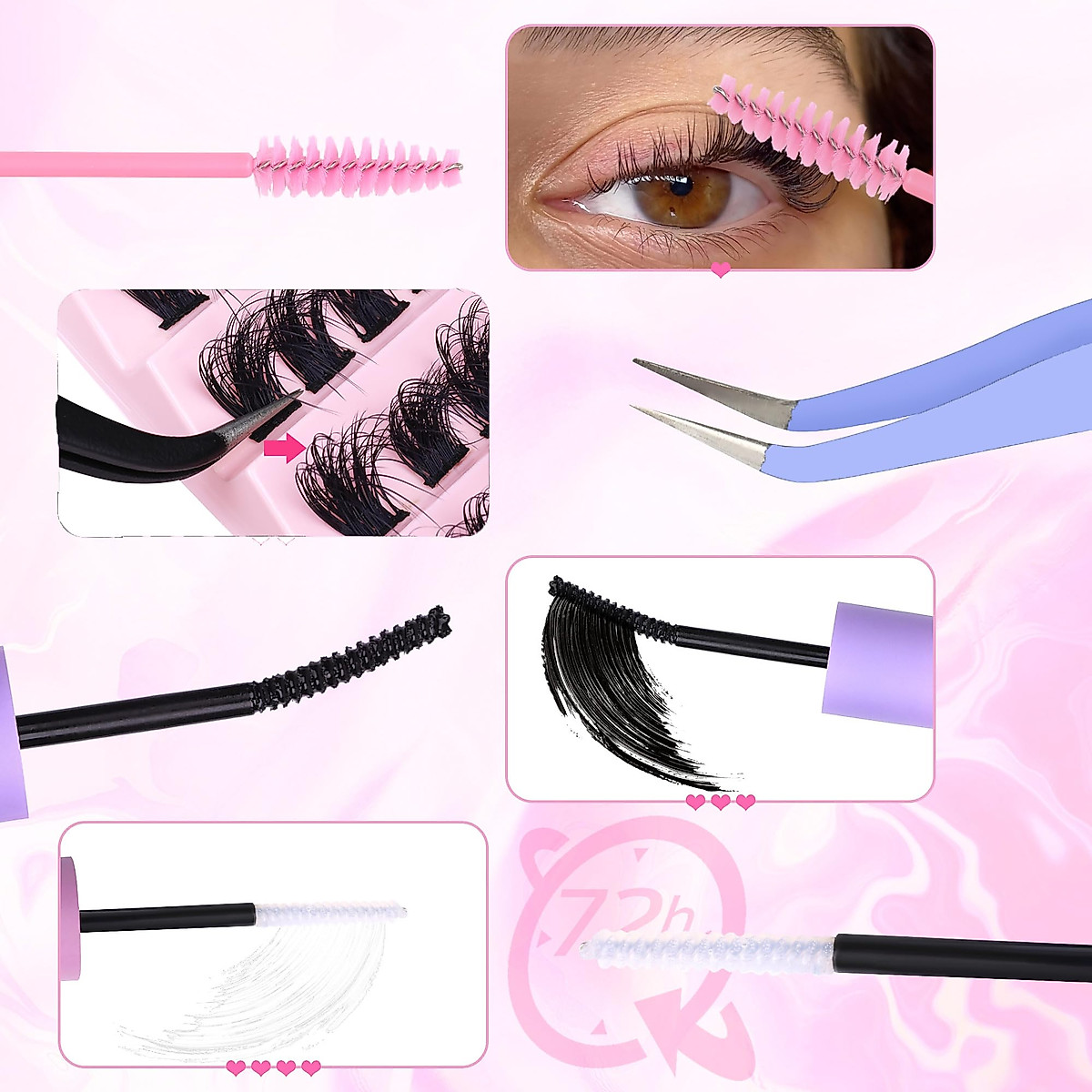DIY Lash Extension Kit Fluffy Flat Lash Clusters with Kit Lash Bond and Seal and Cluster Eyelashes Applicator Tool D Curl Eyelash Extension Kit Individual Lashes Cluster by FANXITON