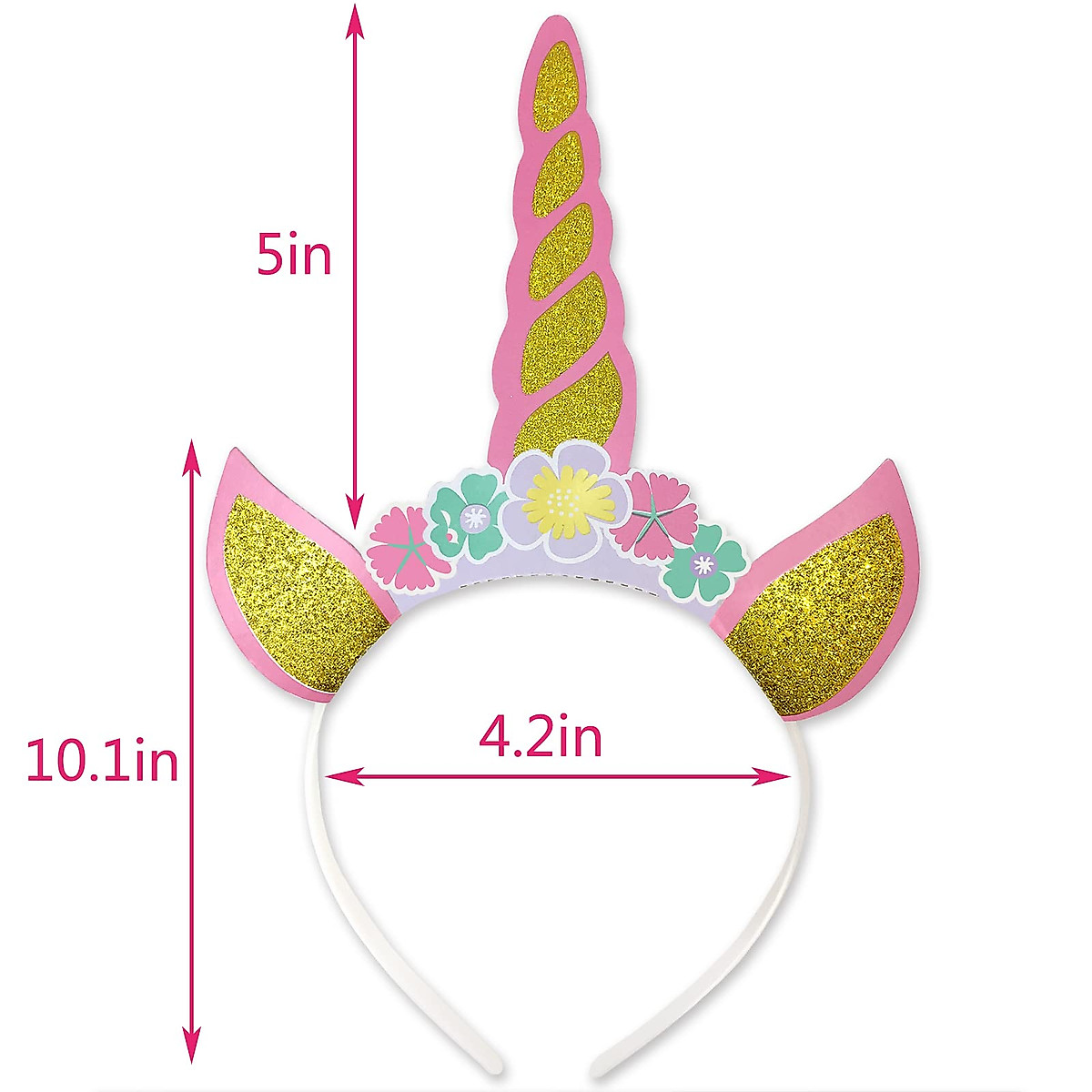 WEEPA 12Pcs Unicorn Party Supplies Gold Glitter Unicorn Headband with 3 Flower Ears Unicorn Party Hats for Unicorn Party Decorations, Birthday Party, Baby Shower