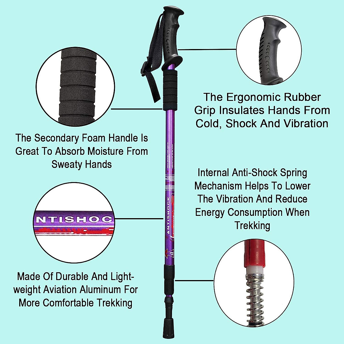 Aihoye Hiking Trekking Poles, 2 Pack Collapsible,Lightweight, Anti Shock, Hiking or Walking Sticks,Adjustable Hiking Pole for Men and Women (Purple)