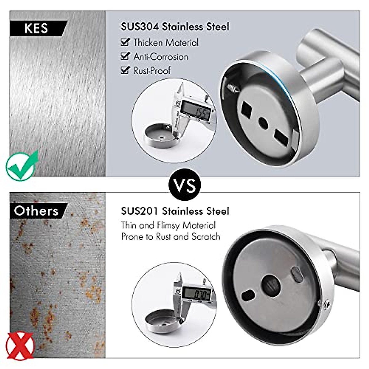 KES Towel Hook Bathroom Wall Heavy Duty Robe Hook Holder SUS304 Stainless Steel Brushed 2 Pack, A2164-2-P2