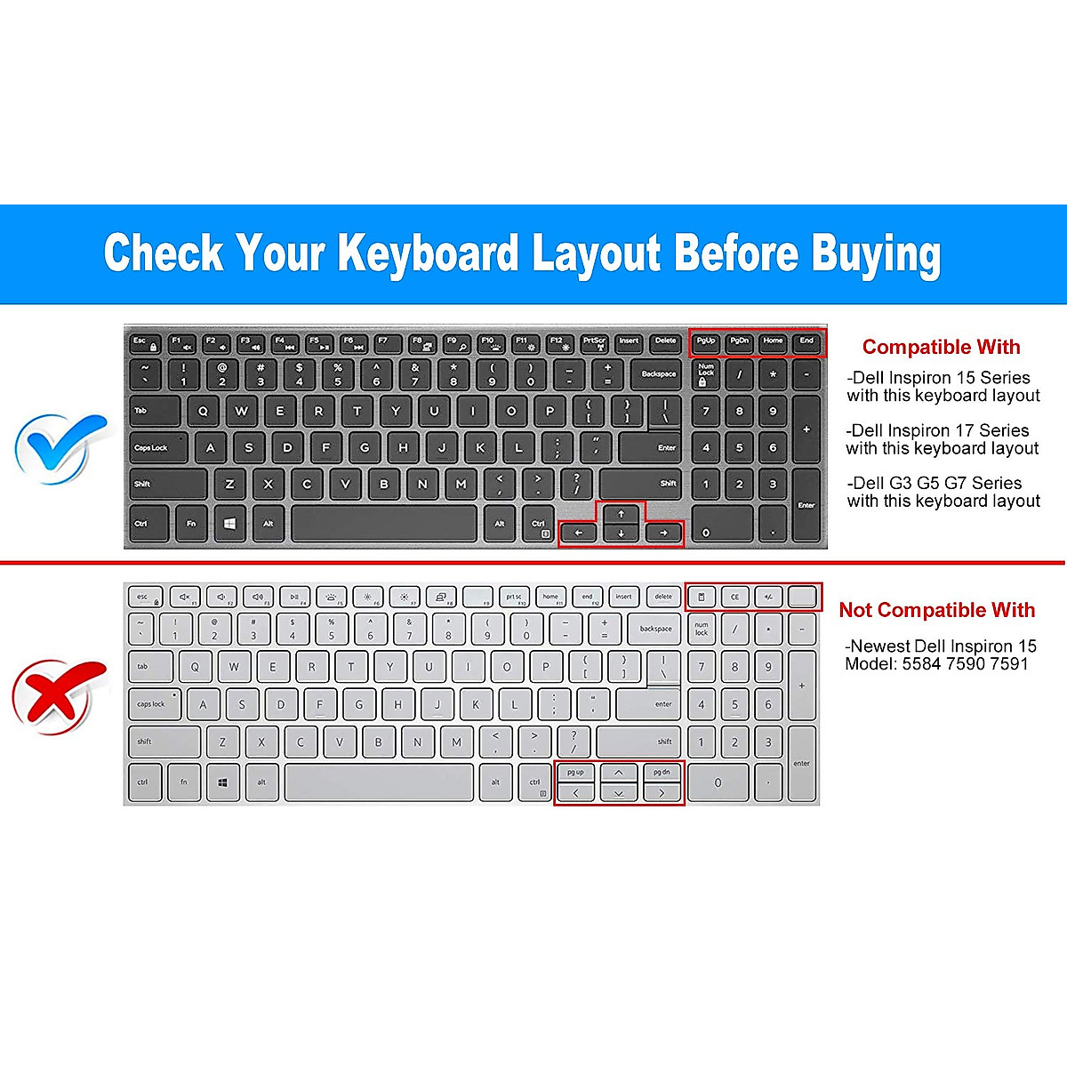 Ultra Thin Keyboard Cover Compatible with Gaming Laptop Dell G3 15 17 Series/Dell G5 15 Series/Dell G7 15 17 Series/Dell Inspiron 15 3000 5000 Series -Gaming Edition