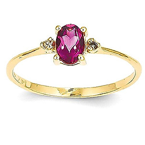 IceCarats 14K Yellow Gold Diamond Pink Tourmaline October Birthstone Ring Gemstone Band Size 6