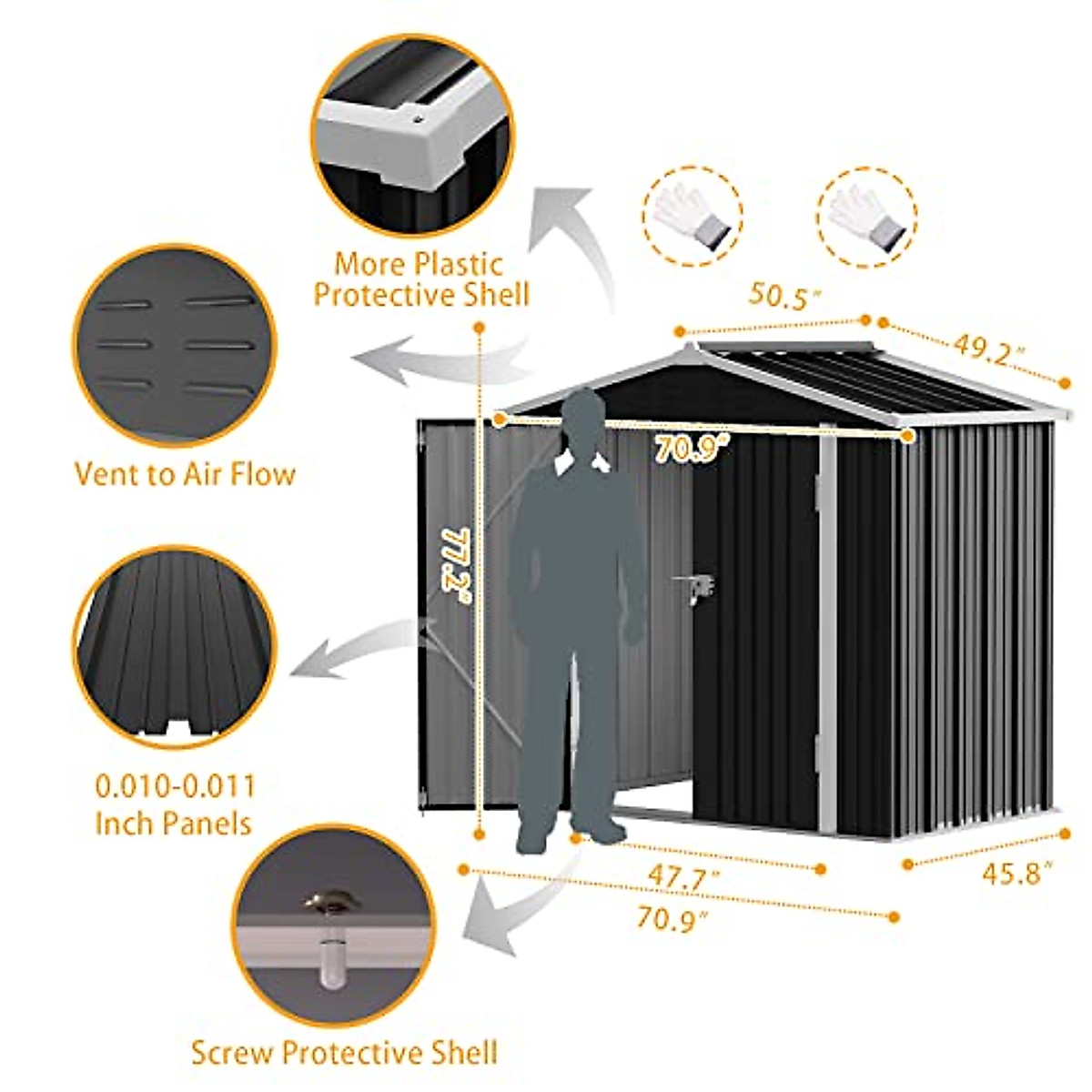 UDPATIO Outdoor Storage Shed 4x6 FT, Outside Metal Sheds & Outdoor Storage Galvanized Steel for Backyard, Patio, Lawn, Tool Shed with Lockable Door for Trash Can, Bike, Lawnmower, Generator, Dark Grey