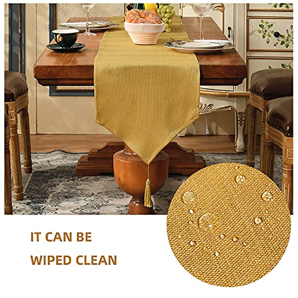 Table Runner Gold Long 72/96/108 Inches Linen Runners for Party Wedding