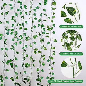 H-Wniniai Fake Vines for Bedroom 12 Strings Total 84Ft 240 LED String Light Hanging Fake Leaves Room Decor, Wall Vines Decor for Garden Office Wedding