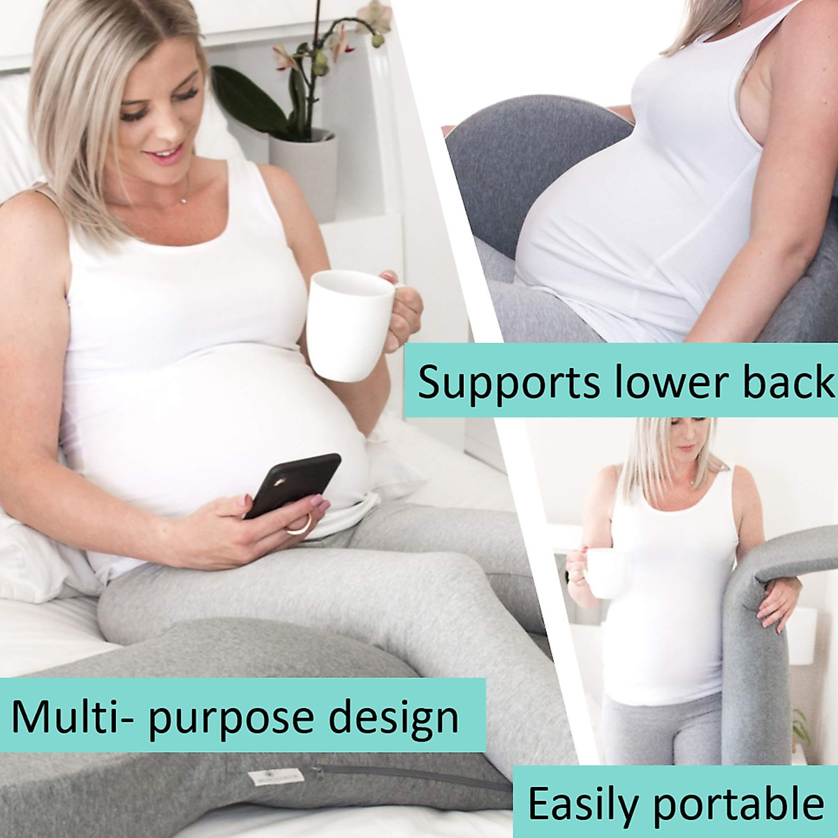 2 in 1 Pregnancy Pillows - Chiro Designed Maternity Pillow with Cotton Cover, Pregnancy Body Pillow & Pregnancy Wedge to Support Belly, Knees and Hips - Portable Full Body Pillow for Pregnant Women