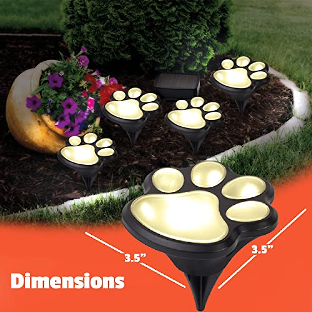 Ideas In Life Solar Paw Print Garden Lights for Pet Lovers - Set of 4 Solar Powered Paw Print Lights, Rechargeable Solar Outdoor Lights