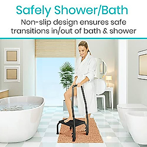 Vive Step Stool with Handle for Elderly and Adults - Bariatric Heavy Duty Footstool Riser for Kids - Platform with Handrail for Kitchen, Bedroom, Bathroom - Portable, Lightweight Step for Senior