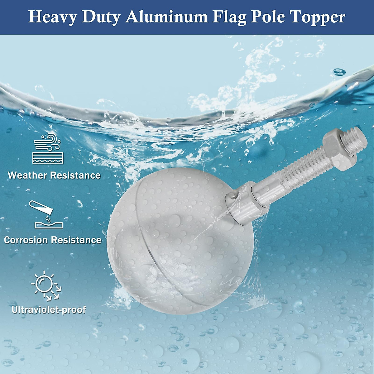 NQ Flag Pole Ball Topper Ornament - Flagpole Top Replacement, Aluminum Anodized Finish - 1/2"-13UNC Threading Fit Most USA Flag Pole,Truck & Solar Light (3", Silver)