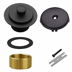 Matte Black Tub Drain and Overflow Kit with Single Hole Overflow Faceplate, Welsan Universal All Metal Lift & Turn Black Bathtub Drain Kit with Fine/Coarse Thread Conversion Twist Trim Kit Assembly