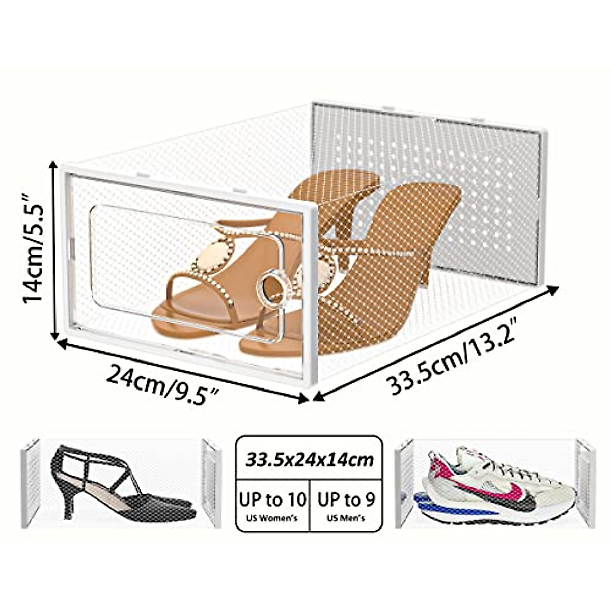 HOMIDEC 12 Pack Shoe Storage Box, Clear Plastic Stackable Sneaker Box, Shoe Organizer for Closet Under Bed Entryway(White)
