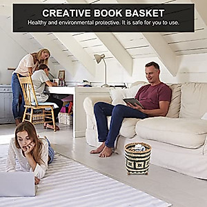 Cabilock Woven Trash Can Natural Wastebasket Garbage Bin Small Seagrass Rubbish Container Wicker Storage Basket Laundry Hamper Planter Pot for Kitchen Office